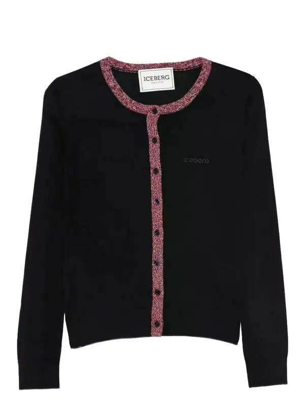 Iceberg Logo-embroidered Marl-trim Cardigan - Black