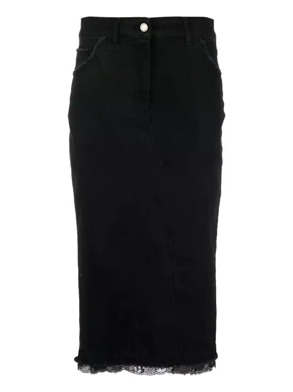 Alberta Ferretti Lace-trim Denim Pencil Skirt - Black