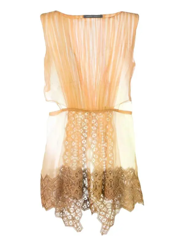 Alberta Ferretti Lace-trim Silk Tank Top - Brown