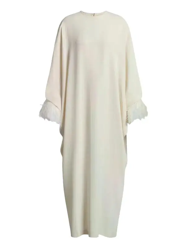 Alberta Ferretti Feather-trim Long-sleeve Maxi Dress - Neutrals