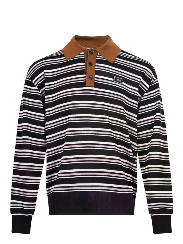 Drole De Monsieur Striped Long-sleeve Polo Shirt - Blue