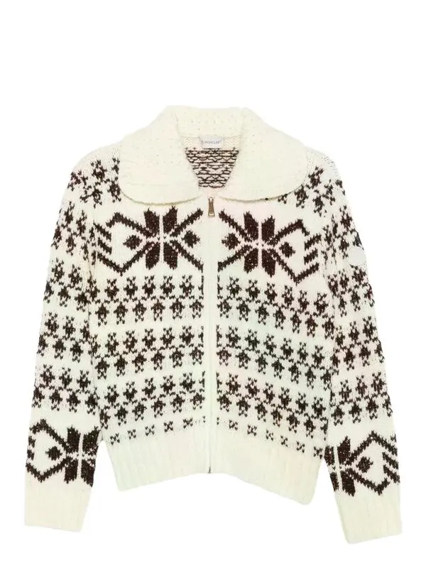 Moncler Jacquard Sequin Zip-up Cardigan - Neutrals