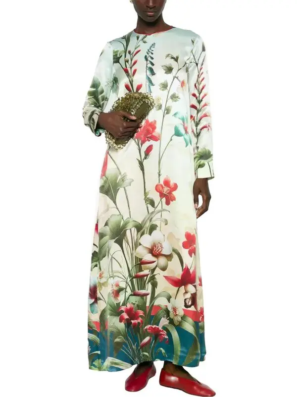 F.R.S FOR RESTLESS SLEEPERS Floral-print Long-sleeve Maxi Dress - Neutrals