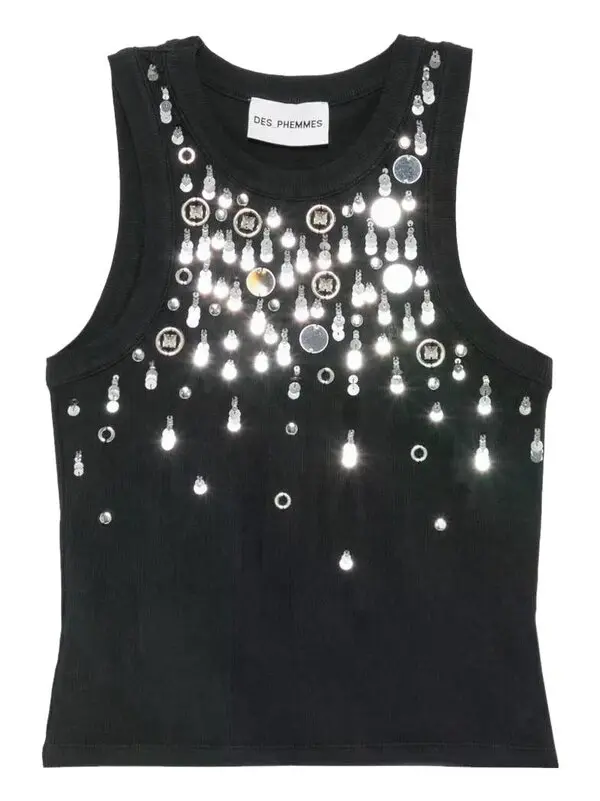 DES_PHEMMES Embellished Ribbed Tank Top - Black