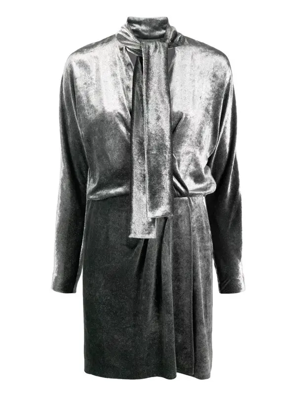 Alberta Ferretti V-neck Velvet Minidress - Grey