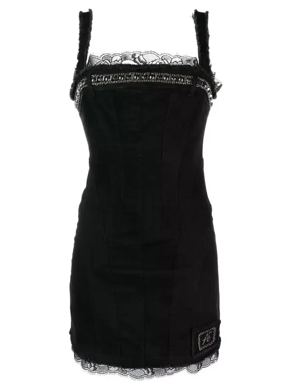 Alberta Ferretti Lace-detail Denim Minidress - Black