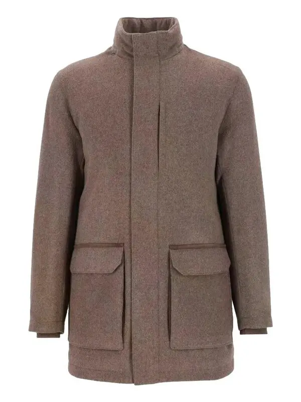 Corneliani High-neck Single-breasted Coat - Neutrals