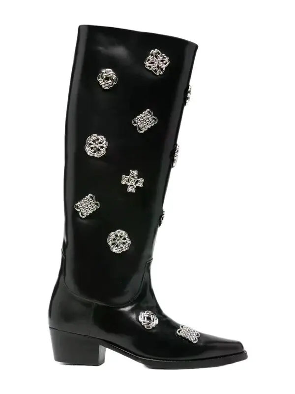 Toga Embellished Leather Boots - Black