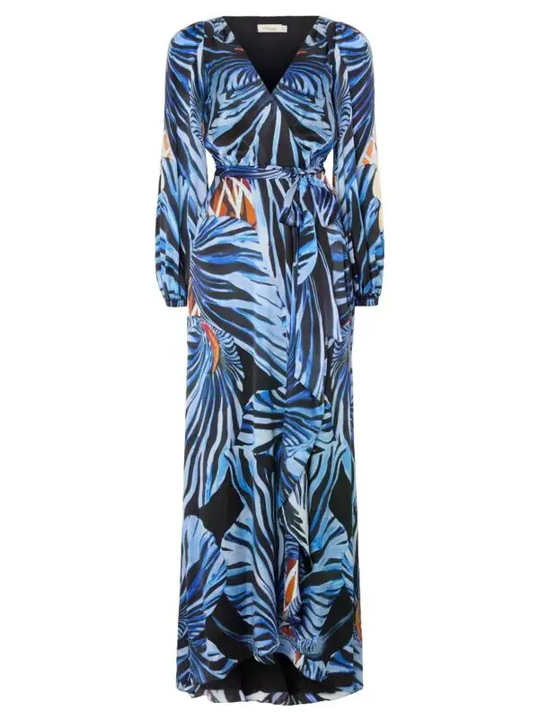 TEMPERLEY LONDON Maxi Titania Orchid-print Wrap Dress - Blue