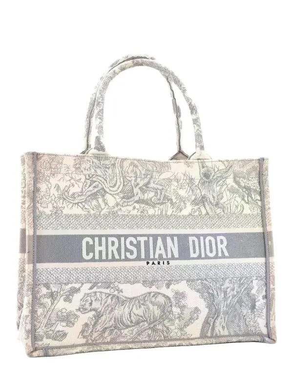 Dior Book Embroidered Canvas Medium Tote Bag - Grey