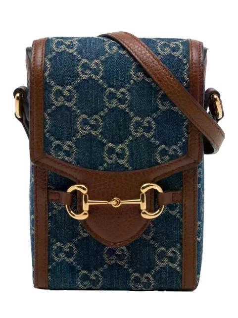 Gucci 2016-2026 Mini Gg Denim Horsebit 1955 Crossbody Bag - Blue