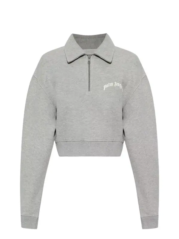 Palm Angels Cropped Quarter-zip Polo Top - Grey