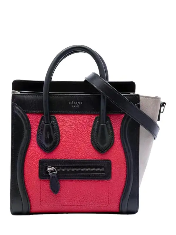 Celine 2017 Nano Tricolor Nubuck And Calfskin Luggage Tote Satchel - Red