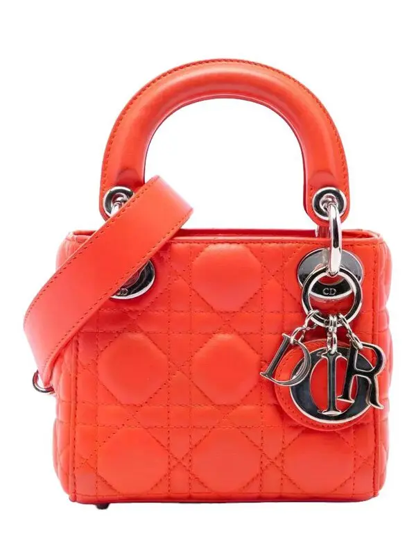 Dior 2015 Micro Lambskin Cannage Lady Satchel - Orange