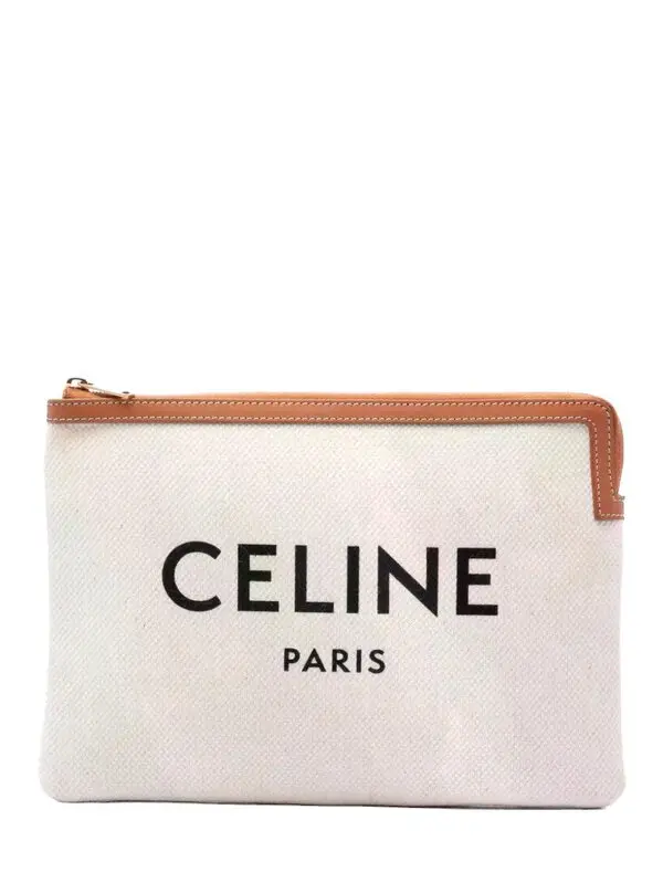 Celine 2019 Large Canvas Logo Pouch Clutch Bag - Brown