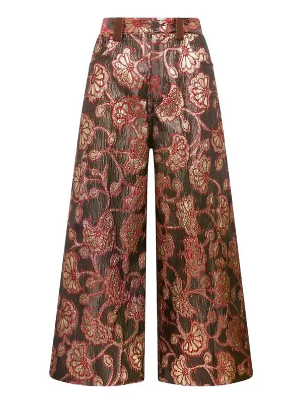 Malìparmi Gilded Garden Jacquard Wide-leg Trousers - Brown