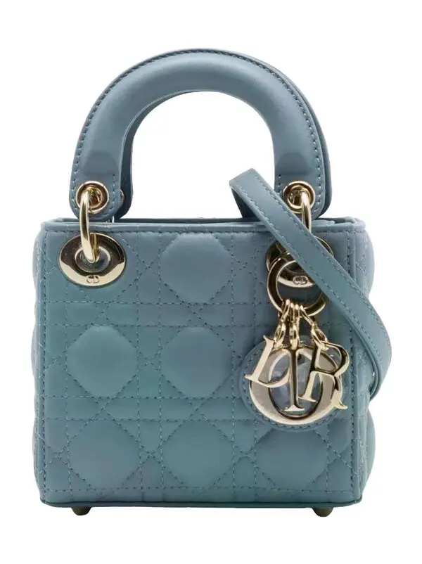 Dior 2020 Micro Lambskin Cannage Lady Satchel - Blue