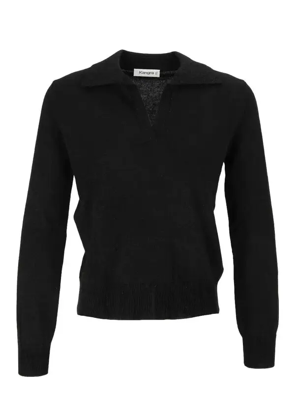 KANGRA V-neck Long-sleeve Polo Sweater - Black
