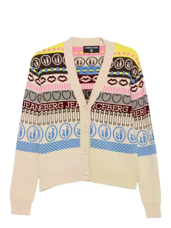 Iceberg Intarsia-knit Logo-print Cardigan - Neutrals