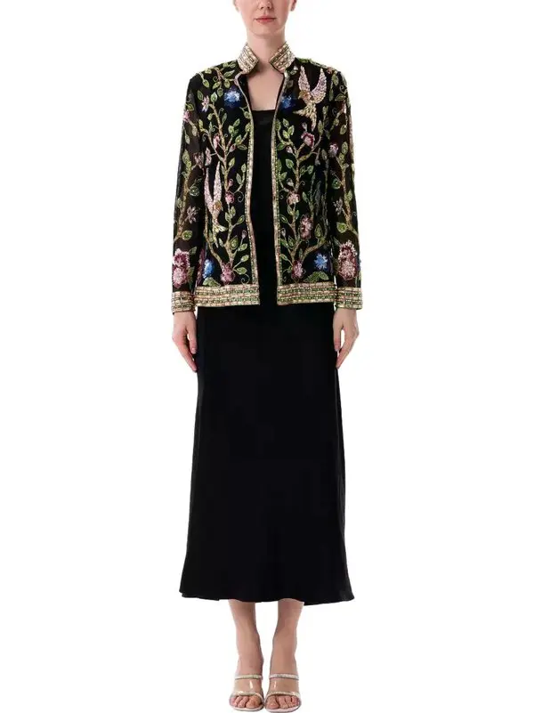 DINA MELWANI Bird Floral-embellished Jacket - Black