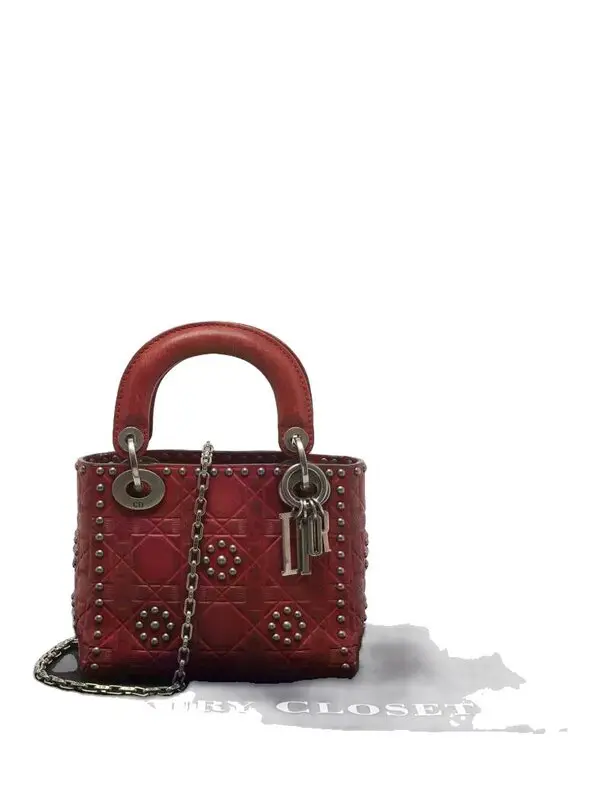 Dior Mini Lady Flower-studded Tote Bag - Red