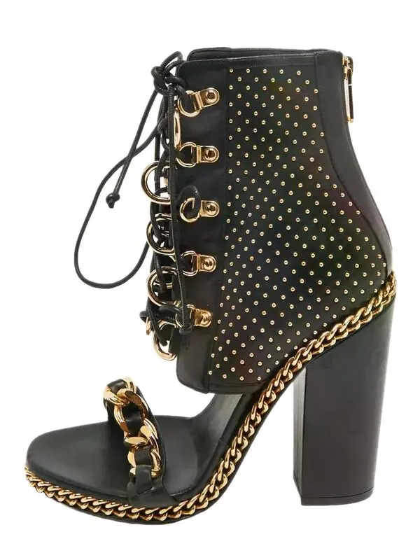 Balmain Studded Open-toe Ankle Boots - Black