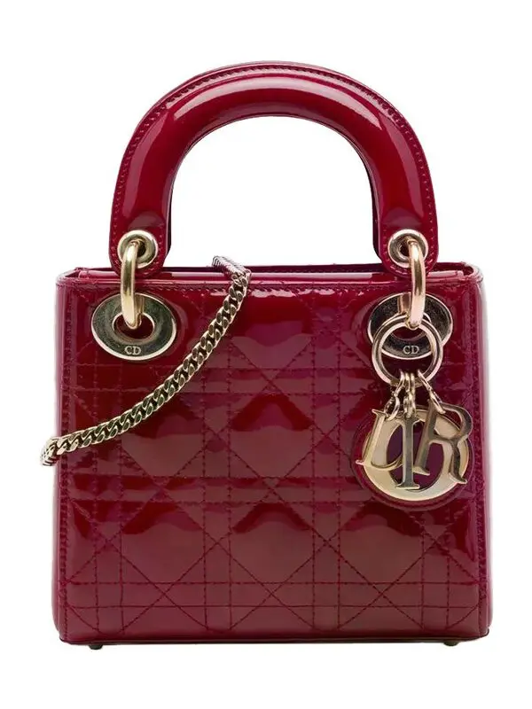 Dior 2017 Mini Patent Cannage Lady Satchel - Red