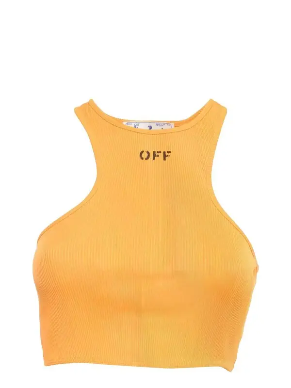 Off-White Off Stamp Print Ribbed Crop Top - Orange