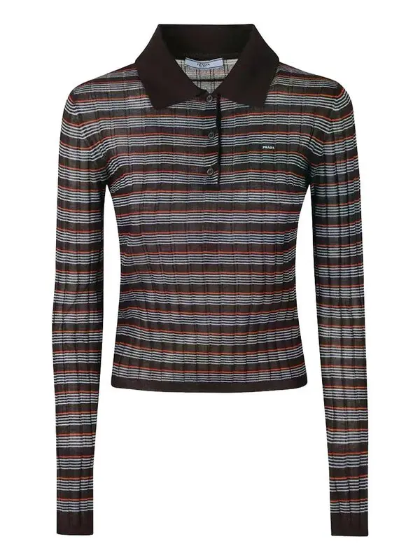 Prada Striped Cashmere And Silk Polo Shirt - Brown