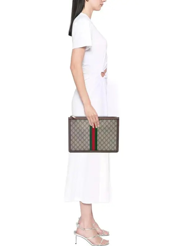 Gucci 2016-2026 Gg Supreme Web Ophidia Clutch Bag - Neutrals
