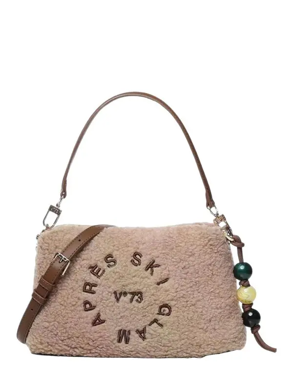 V°73 Teddy-effect Embroidered Shoulder Bag - Neutrals