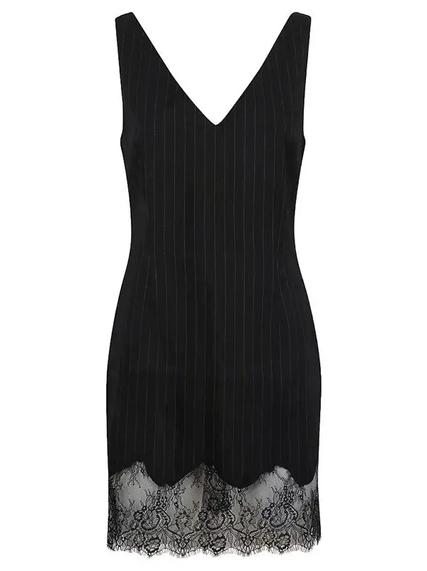 Andamane Pinstriped Lace-trim Dress - Black