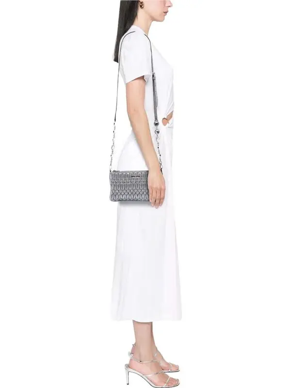 Miu Miu 2010-2026 Metallic Matelasse Nappa Crystal Chain Crossbody Bag - Silver