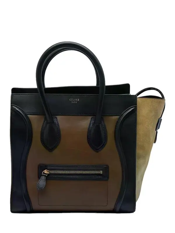 Celine 2012 Mini Tricolor Calfskin And Suede Luggage Tote Bag - Brown