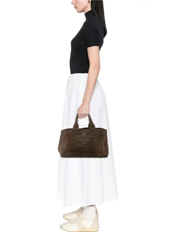 Prada 2013-2026 Large Suede Canapa Logo Tote Satchel - Brown