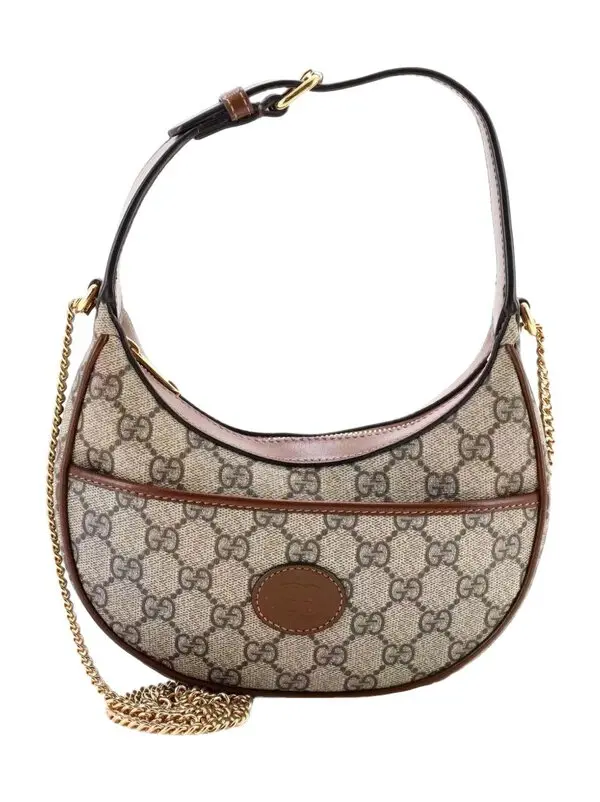 Gucci Interlocking G Patch Half Moon Gg Coated Canvas Mini Hobo Bag - Brown