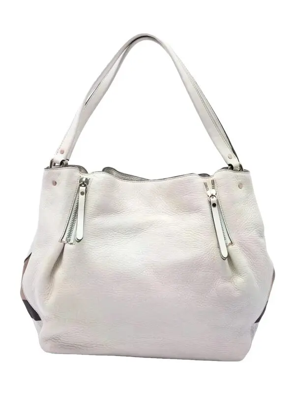 Burberry 2000-2017 Medium Leather And House Check Canvas Maidstone Satchel - White