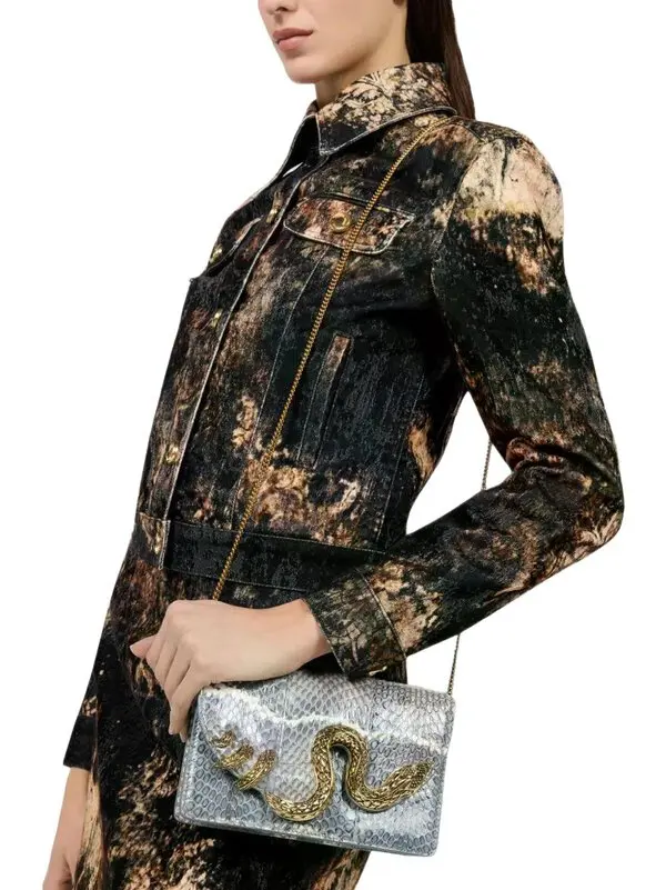 Roberto Cavalli Snake-motif Leather Clutch Bag - Grey
