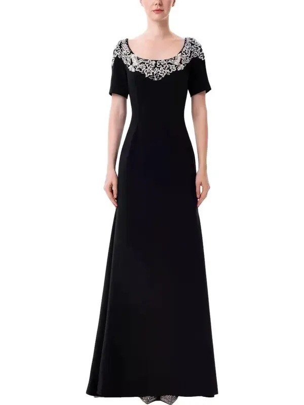 DINA MELWANI Floral-embroidered Scoop-neck Maxi Dress - Black