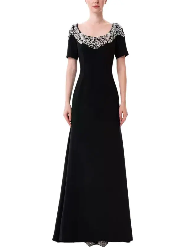 DINA MELWANI Floral-embroidered Scoop-neck Maxi Dress - Black