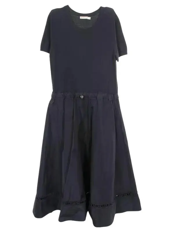 Moncler 2000s Color-block Rayon Navy Logo-embroidered Flared Dress - Blue
