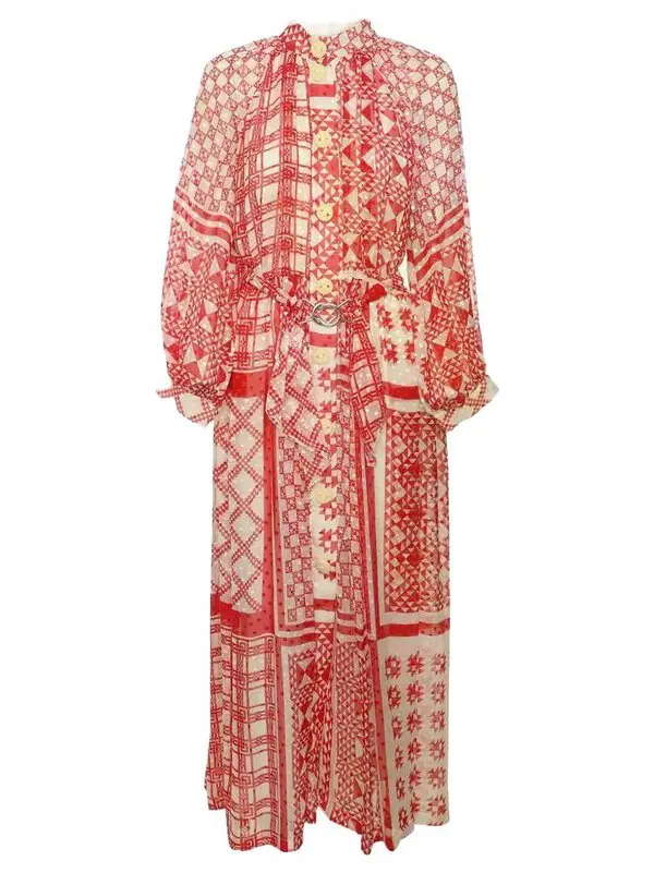 Fendi Geometric-print Belted Maxi Dress - Red