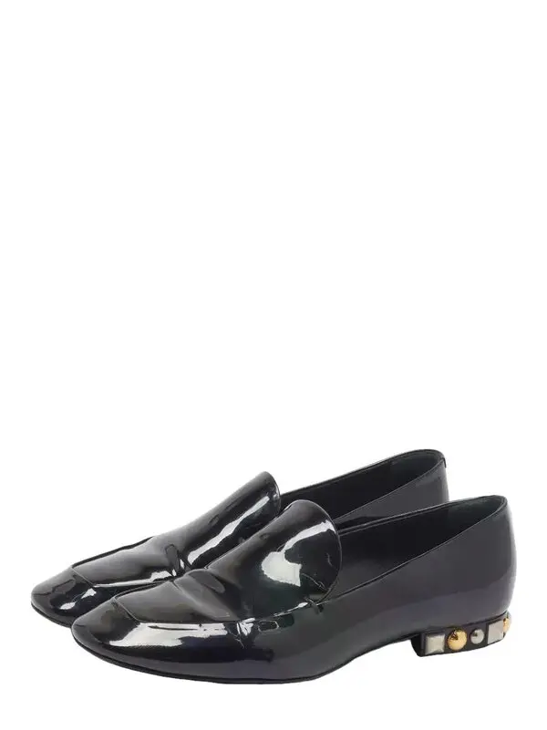 LOUIS VUITTON Studded Patent-leather Loafers - Black