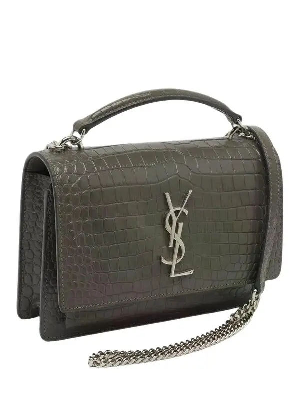 Saint Laurent 2019 Small Sunset Crocodile-embossed Cross Body Bag - Grey