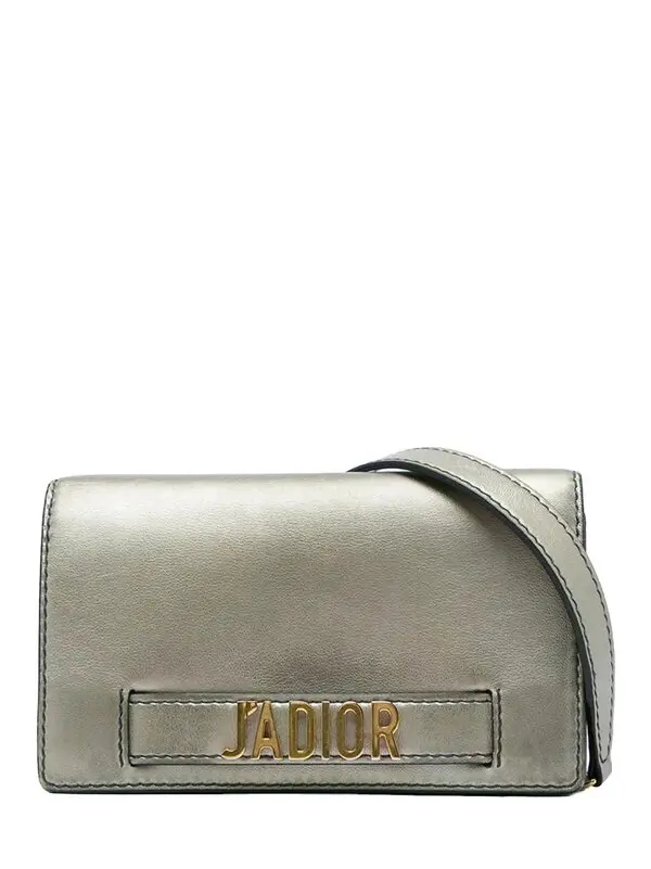 Dior 2017 Metallic Calfskin Jadior Clutch With Chain Crossbody Bag - Silver