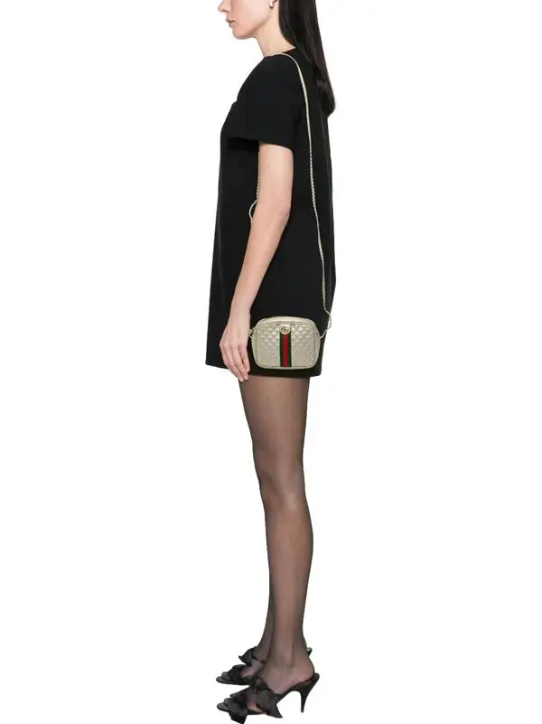 Gucci 2016-2026 Mini Quilted Metallic Calfskin Web Trapuntata Crossbody Bag - Silver