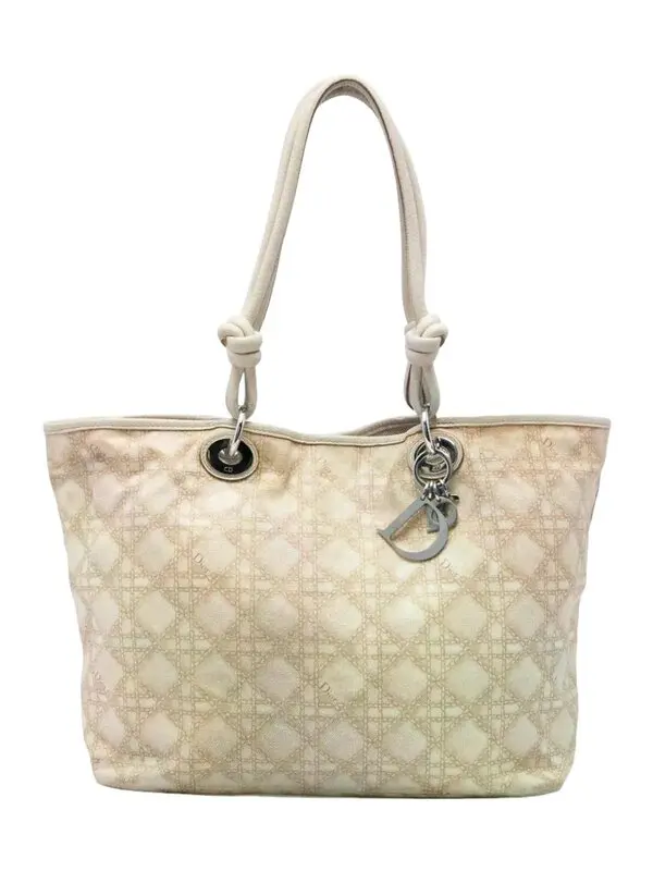 Dior 2008 Large Canvas Cannage Print Cherie Shopper Tote Bag - Neutrals