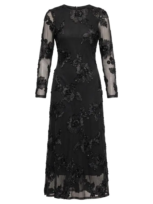 TANTRA SPAIN SL Long, Fitted Tulle Dress With A Open Back And Embroidered Flowers - Black