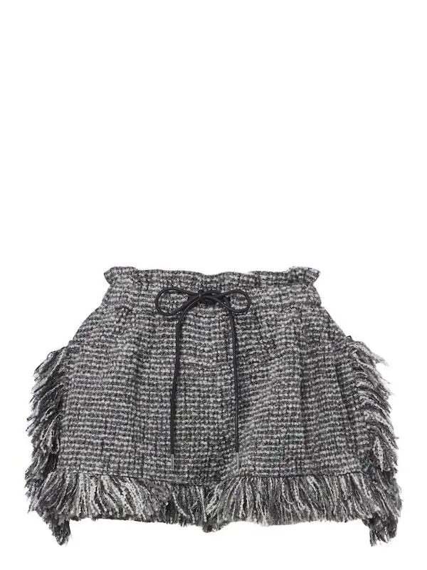 Sacai Fringed Wool-blend Tweed Shorts - Grey
