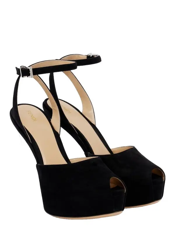 Fendi Suede Platform Peep-toe Pumps - Black